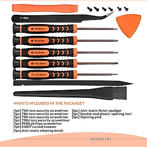 TECKMAN T6 T8 T9 T10 Torx Security Screwdriver Set, Repair Kit for Xbox one Xbox 360 PS3 PS4 Controller Disassembly and Cleaning with Anti-static Brush, Tweezer and Opening Pry Tools