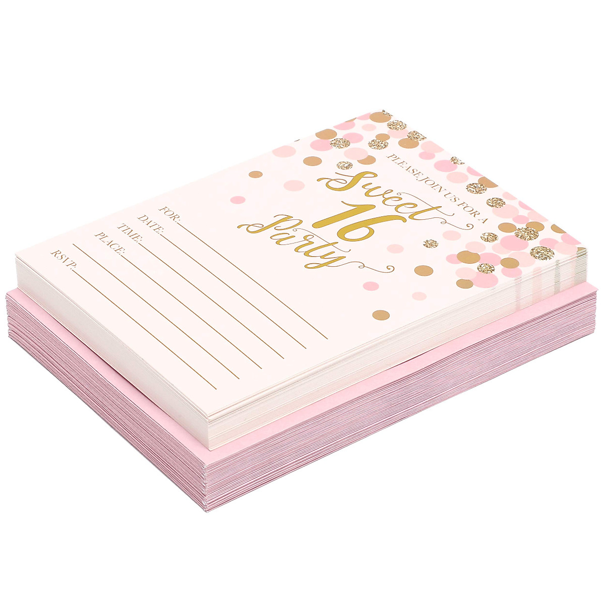 Sparkle and Bash 36-Pack Sweet 16 Birthday Party Invitations With Envelopes for RSVP Party (Pink & Gold, 7 x 5 In)