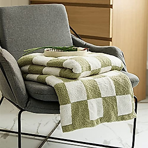 YIRUIO Throw Blankets Checkerboard Grid Chessboard Gingham Warmer Comfort Plush Reversible Microfiber Cozy Decor for Home Bed Couch(sage Green, 51''x63'')