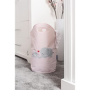 WENKO Kids Laundry Hamper, Baby Hamper for Nursery, Baby Basket for Dirty Clothes, Elephant Nursery Hamper, Toy Basket with Handles, Pink Laundry Bin, 15.7 x 20.5 x 7.9 inch