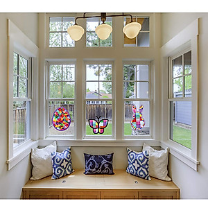 Exquiss Easter Tissue Paper Suncatcher Crafts-Bunny+Egg+Butterfuly Suncatchers Crafts with 1600pcs Craft Kits for Kids Easter Crafts Suncatchers Easter DIY Activities School Art Crafts