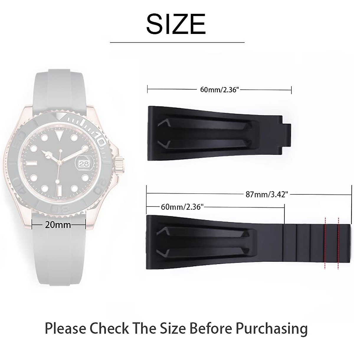 Wentokye Rubber Watchband For Rolex SUBMARINER GHOST DATEJUST OYSTERPERTUAL DAYTONA YACHTMASTER Deployment Buckle 20mm Rolex Rubber Strap Replacement (Golden Buckle)