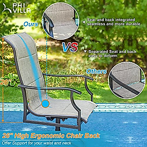 PHI VILLA Swivel Patio Dining Chair with 42" High Back, Padded Textilene Deep Seating Outdoor Chairs with Armrest & E-Coating Frame, All Weather-Resistant for Deck Lawn Garden, Set of 2