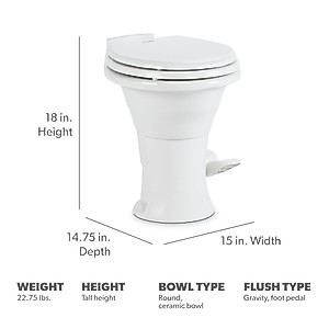 Dometic 310 Standard Toilet | Oblong Shape| Lightweight and Efficient with Pressure-Enhanced Flush | White | Perfect for Modern RVs