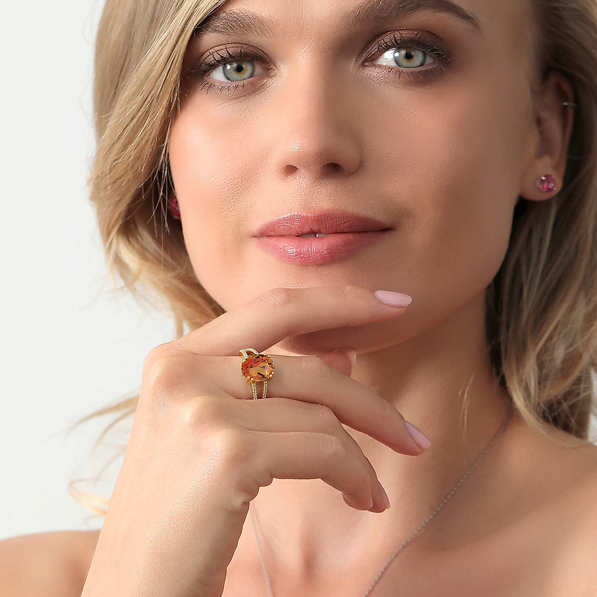 Gem Stone King 18K Yellow Gold Plated Silver Twilight Orange Mystic Quartz Ring For Women (4.48 Cttw, Oval 12X10MM, Gemstone Birthstone, Available In Size 5, 6, 7, 8, 9)