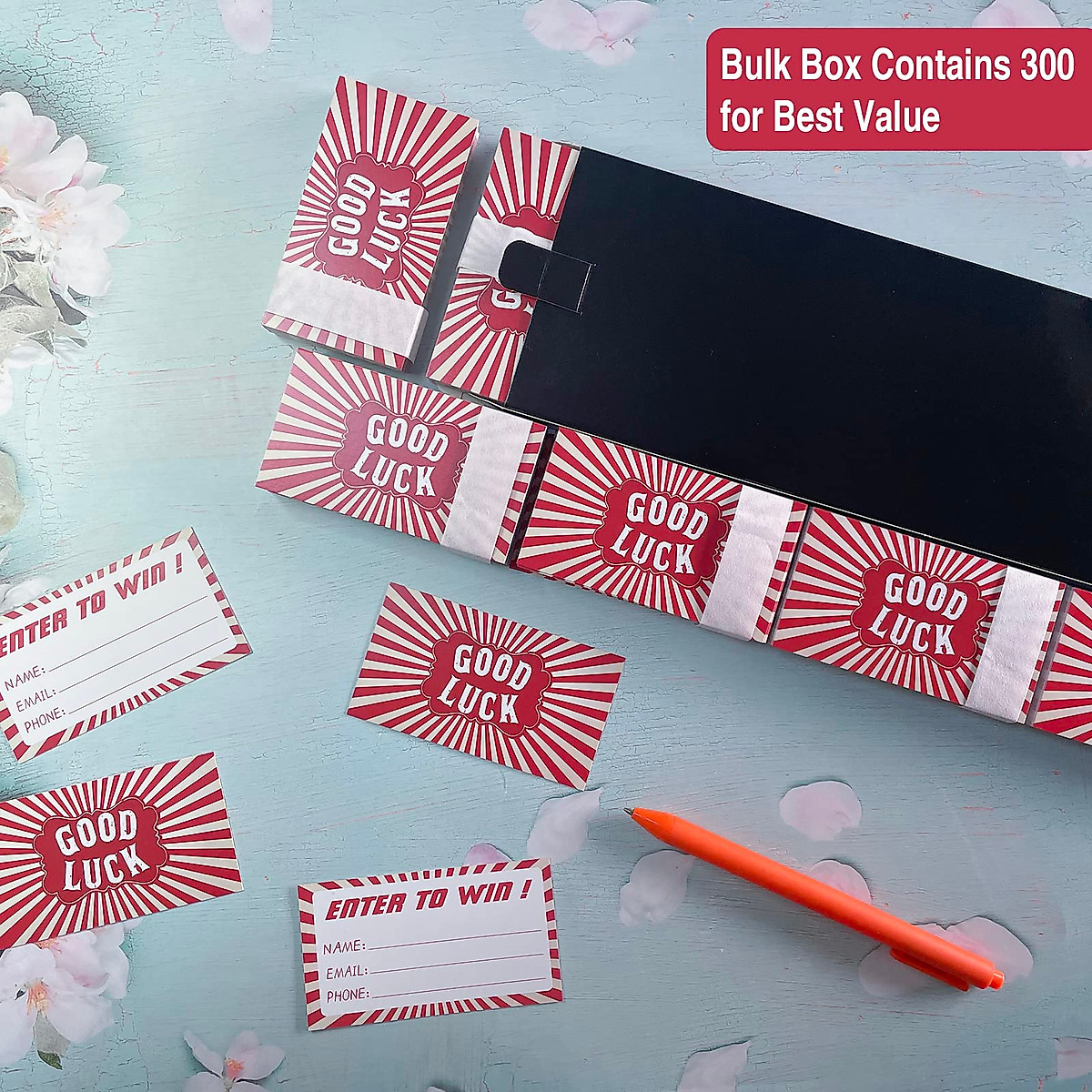 Tomioziey 300 Raffle Tickets Enter to Win Cards-3.5”x2” Entry Form Cards for Contest,Ballot Box,50/50,Raffle Drum with Email Address and Phone Number Fields-Red