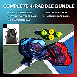 Helium Pickleball Paddles Set of 4 - USAPA Certified - Graphite Fiberglass Surface, Lightweight Honeycomb Core (Versus)