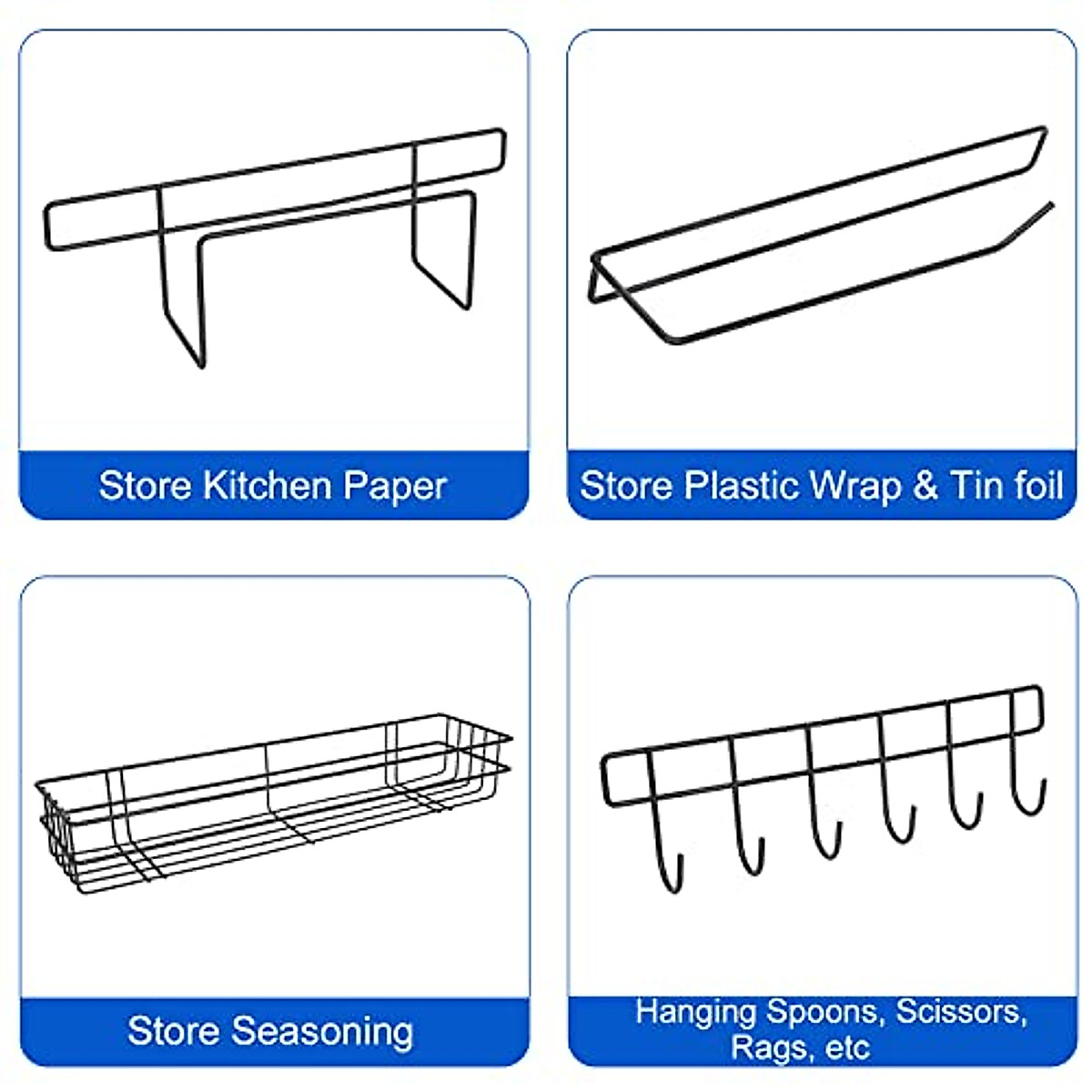 Nandae Fridge Spice Rack Organizer, Refrigerator Side Shelf Storage with Paper Towel Holder 2 Baskets & 6 Hooks Kitchen Rack for Refrigerator Washing Machine, Black