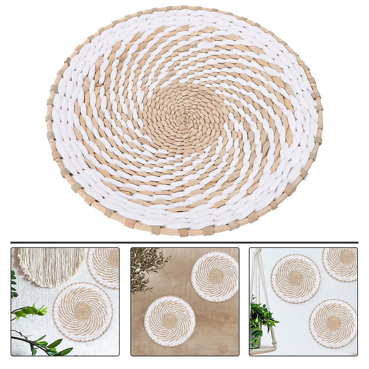 Kichvoe Woven Wall Hanging Baskets Decorative Rattan Basket Rattan Basket Wall Decor Wall Basket Decor Unique Wall Decor Woven Wall Plate Decor Basket Wall Art Grass Round Wall Decoration