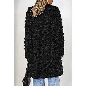 PRETTYGARDEN Women's Winter Faux Fur Jackets Fall Fashion Open Front Long Shaggy Coat Outerwear (Black,Medium)
