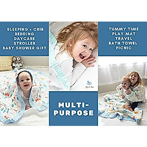 Jay & Ava Baby Muslin Blanket, Soft Toddler Cotton Blanket for Boy, 4 Layers Bed Throws for Baby Crib, Multicolor Printed Summer Quilt for Baby, Large 42” x 42” (Blue Digger)