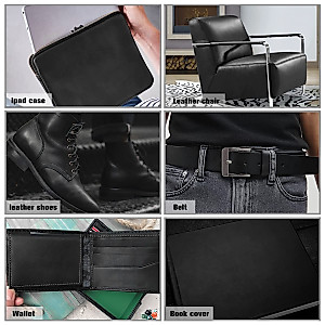 Black Leather Sheets for Crafts Tooling Leather Square 1.8-2.1mm Thick Full Grain Leather Pieces Genuine Cowhide Leather for Crafts Sewing Hobby Workshop 6"x12"