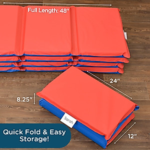 Children’s Factory 2 Inch Thick Rest Mats for Preschool, 4-Section Nap Mats for Daycare, Nursery, Classroom, Red-Blue, 5 count (Pack of 1)