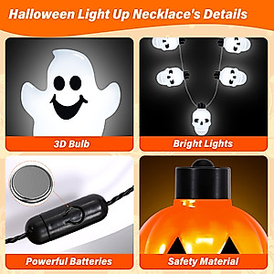 Halloween Necklaces Accessories, 3Pcs Halloween Light Up Necklace, Halloween Pumpkin Skull Ghost Glow Necklaces, 3D Light Halloween Party Favors Necklaces for Trick or Treat Halloween Decorations