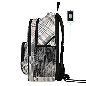 ALAZA Plaid in Pink Gray and White Travel Laptop Backpack Gifts for Men Women Fits 15.6 Inch Notebook
