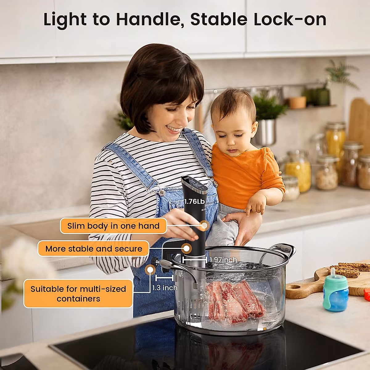 BLITZHOME Sous Vide Cooker, Compact Sous Vide Machine 1000W with Recipes, Accurate Temperature & Timer, Ultra Quiet Stainless Portable Precision Immersion Circulator