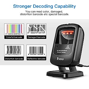 Eyoyo 1D 2D Desktop Barcode Scanner, Omnidirectional Hands-Free USB Wired Barcode Reader, Capture Barcodes from Mobile Phone Screen, Automatic Image Sensing for Supermarket Library Retail Store