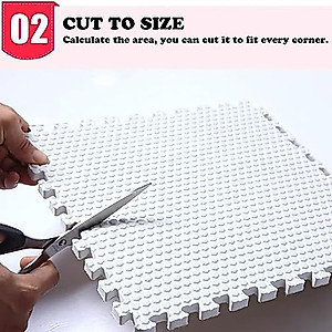 20pcs 12x12x0.4in Plush Foam Carpet Mats,Washable Anti-Slip Square Foam Interlocking Floor Tiles Mats,DIY Soft Fluffy Shaggy Area Puzzles Rug-20 Sq.ft(Color:White + Pink)