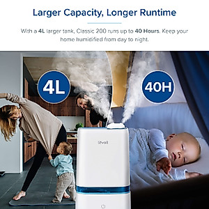 LEVOIT 4L Humidifiers for Bedroom Large Room & Essential Oil Diffuser, Blue & Humidifiers for Bedroom Large Room, 3L Cool Mist Top Fill Quiet Humidifier for Baby Nursery and Plants, 360° Nozzle, White