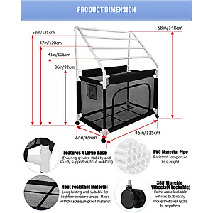 Heavy Duty Outdoor Towel Rack,Hutigertech 4 Tier Freestanding Poolside Pipe Towel Rack with Towel Rack Net,Moveable Wheels and Installation Hammer for Beaches,Swimming Pools,Bathroom