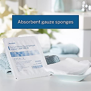 McKesson Premium Woven Gauze Sponges, Sterile, 12-Ply, USP Type VII, 100% Cotton, 4 in x 4 in, 10 Per Pack, 128 Packs, 1280 Total