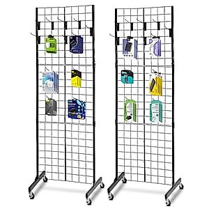 Bonnlo 2' x 6' Detachable Girdwall for Easy Transport, Standing Grid Tower, Thicker 5mm Wire, 180 LBS Weight Capacity Grid Panel with Legs and Extra Hooks, Display Rack for Retail and Craft Fair (2)