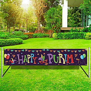 Large Happy Purim Banner for Fence Yard Garage Purim Decor Jewish Purim Decoration and Supplies for Home