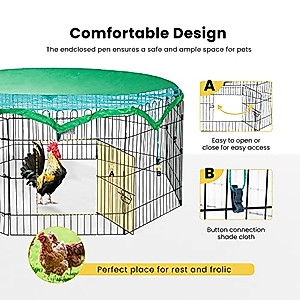 DEStar 8 Panel Foldable Outdoor Backyard Metal Coop Chicken Cage Enclosure Duck Rabbit Cat Crate Playpen Exercise Pen with Weather Proof Cover