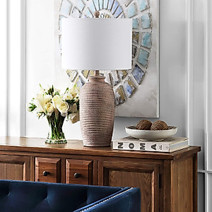 SAFAVIEH Lighting Collection Kensen Farmhouse Sandy Pearl 27-inch Bedroom Living Room Home Office Desk Nightstand Table Lamp (LED Bulb Included)