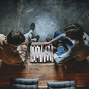 Yellow Mountain Imports Leatherette Backgammon Set, Antalya with Acrylic Checkers and Accessories - 17-inch Folding Board