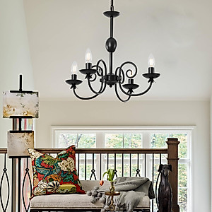 Muafot Matte Black Farmhouse Chandelier,4 Light Modern Metal Pendant Light Fixtures Adjustable Height for Dining Room Kitchen Island Foyer Entryway E12 Bulb Base UL Listed