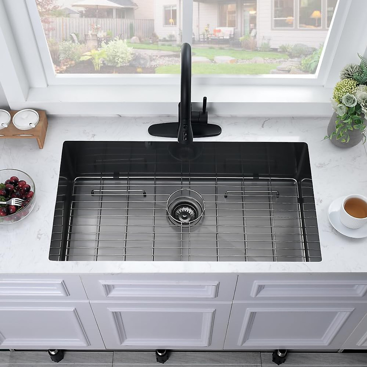 25 Inch Drop In Kitchen Sink Stainless Steel-Bokaiya 25x22 Topmount Kitchen Sink Drop In 16 Gauge Deep Single Bowl Kitchen Sink with Dish Grid& Roll Up Rack