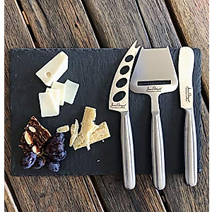 Jean-Patrique Tuscany Slate Cheese Board and Cheese Knife Set - Hand-Crafted Slate Board and 3 Traditional Cheese Knives - Perfect for Charcuterie & Entertaining