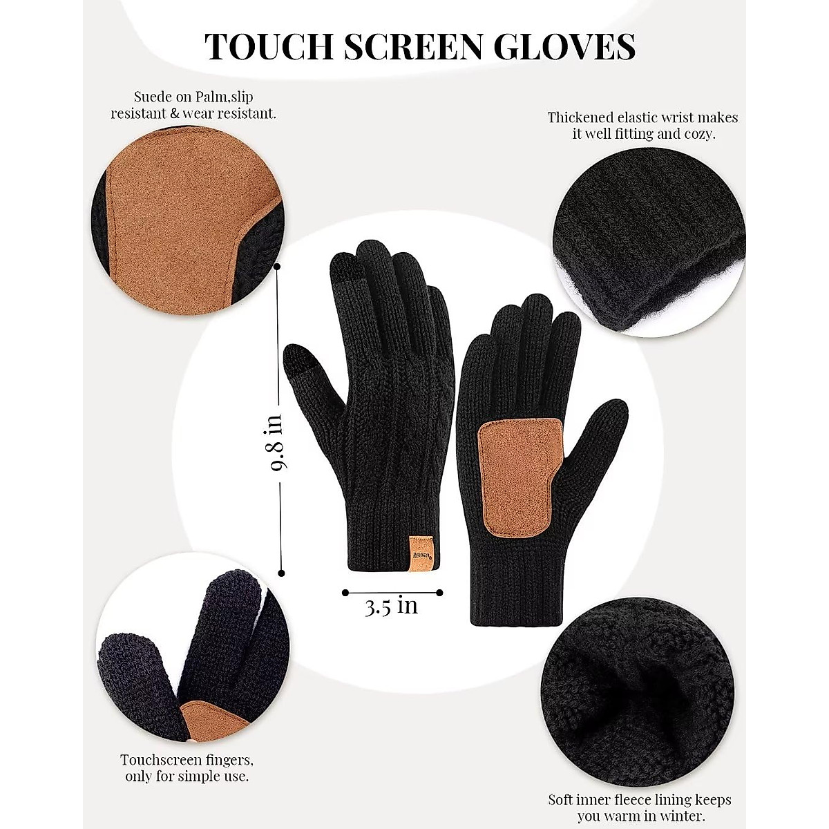 Women's Winter Hat, Glove & Scarf Set - Fleece Lined Beanie with Pom Pom, Touchscreen Gloves, Knit Scarf Neck Warmer