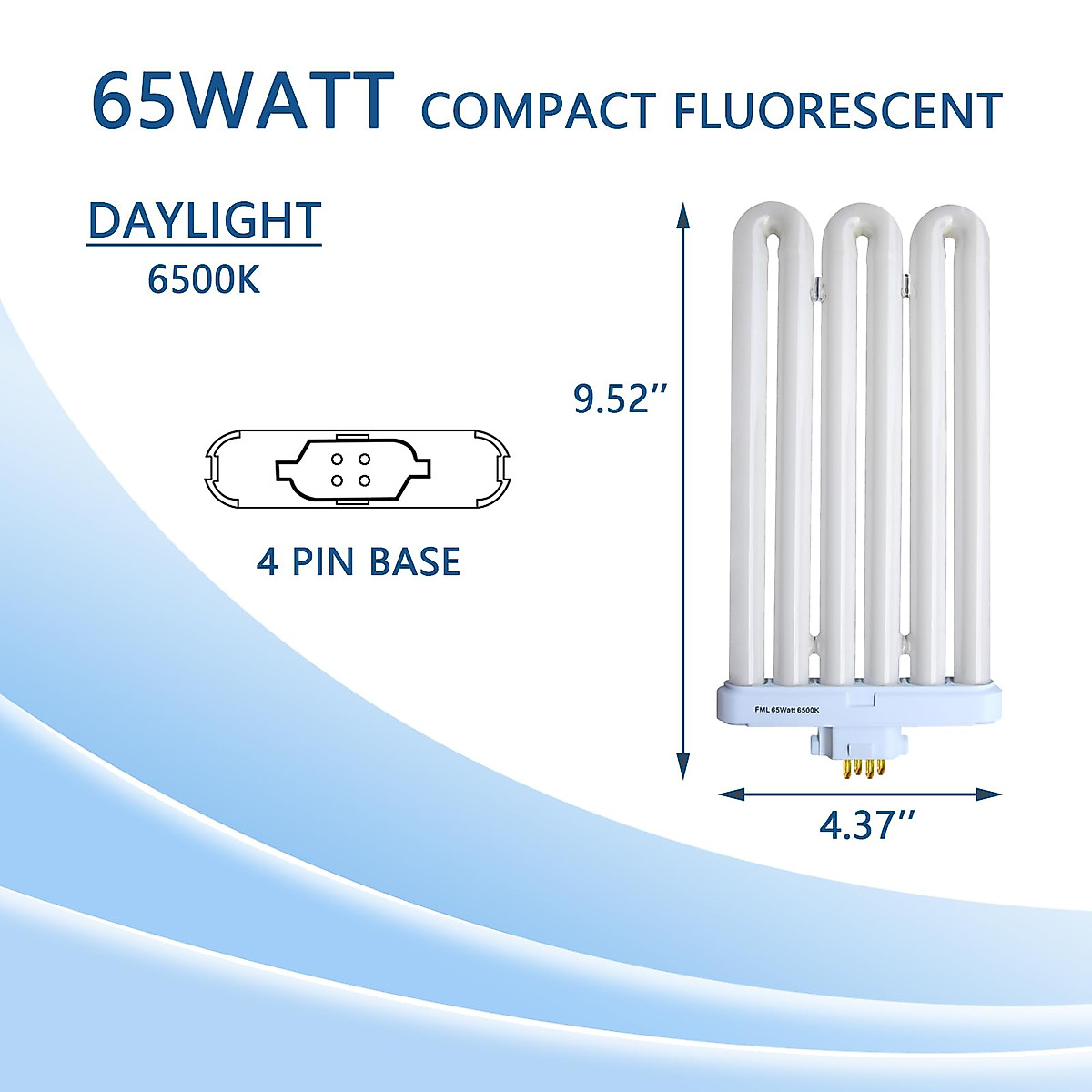 FML65/65K 65Watt 6500K Fluorescent Light Bulb,4Pins Base Triple Tube Replacement for Feit Electric 06565,BPFML65/65 2 Pack
