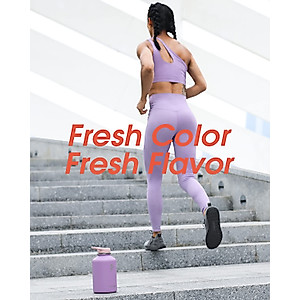 Coolflask Half Gallon Water Bottle Insulated with PU Leather Sleeve, 64 oz Water Bottle Color Contrast with Straw Lids, Stainless Steel Metal Large Water Jug, Keep Cold 48h Hot 24h,Lilac Purple