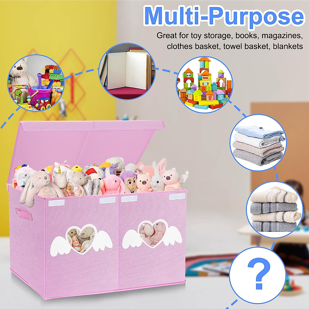 Large Toy Box Chest,Collapsible Sturdy Storage Bins with Lids,Large Kids Toy Storage Organizer Boxes Baskets for Kids,Boys,Girls,Toddler,Nursery Room,Playroom((Light Pink Heart)