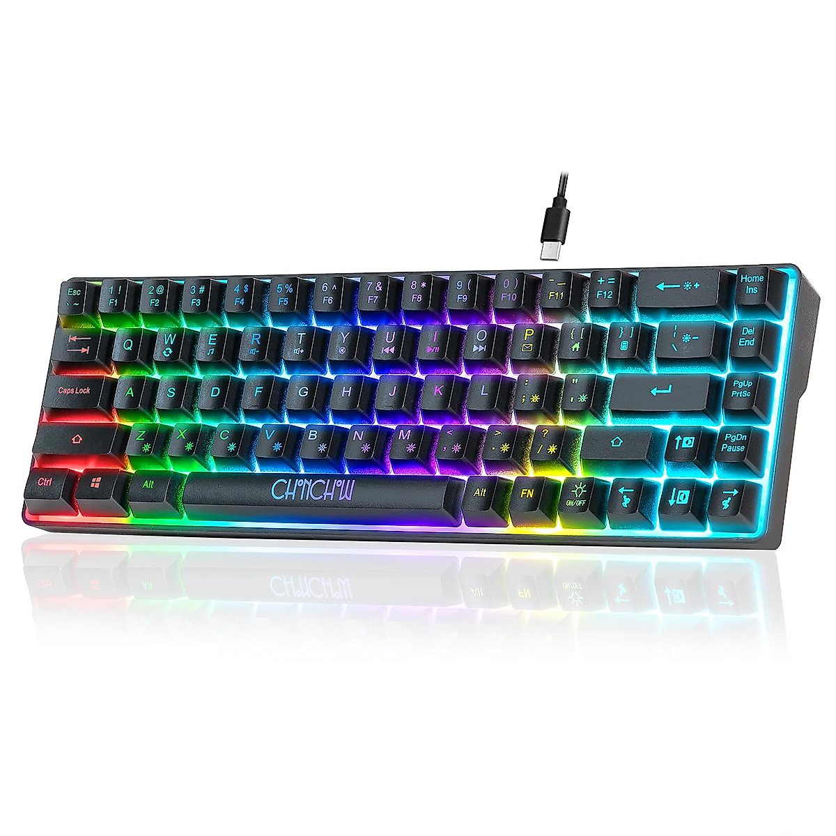 60% Gaming LED Keyboard RGB 68 Keys Layout Wired Keypad with 10 Preset Effects Mechanical Switch Feel Compatible with PC Mac Linux Xbox one PS4 PS5