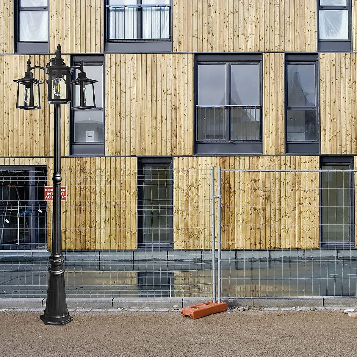 ZJOJO Outdoor Post Light, Triple-Head LED Street Light, 2700K, 1100lumens, Vintage Clear Glass Shade Lamp Lights Fixture for Garden Backyard Patio Walkway, Black-8099