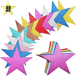 40 Pieces Glitter Star Cutouts Paper Star Confetti Cutouts for Bulletin Board Classroom Wall Party Decoration Supply, 6 Inches Length, 8 Colors