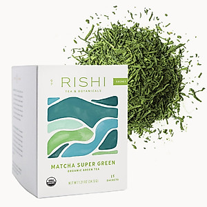 Rishi Tea Matcha Super Green Tea | USDA Organic Direct Trade Sachet Tea Bags, Certified Kosher Caffeinated Japanese Green Tea, Umami Antioxidant Rich Sencha & Matcha Blend | 15 Count (Pack of 1)