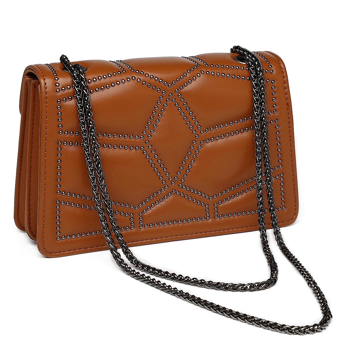 TAGDOT Rivets Chain Small Shoulder Crossbody Messenger Bags for Women Purse and Handbags (Brown)