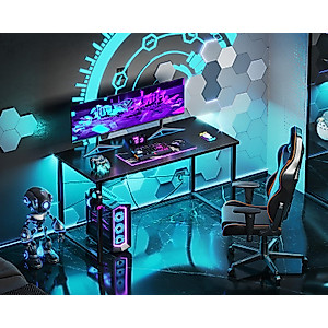 Casaottima 48 Inch Small Computer Desk for Home Office, Study Writing Table for Small Spaces, Simple Modern Desk with Headphone Hooks, Black