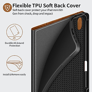 H HOLIMET Case for 2024 iPad Mini 7/2021 iPad Mini 6 with Pencil Holder Pocket with Soft TPU Back Cover (Fits Model #'s A2567, A2568, A2569, A2993, A2995, A2996), Sleep/Wake, Vegan Leather