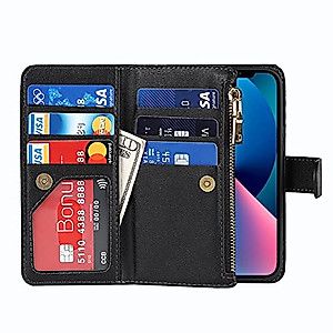 Jaorty iPhone 13 Mini Phone Case Wallet for Women Men with Credit Card Holder, iPhone 13 Mini Crossbody Case with Strap Shoulder Lanyard, Zipper Pocket PU Leather Cases for iPhone 13 Mini,5.4" Black