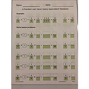 Channie’s One Page A Day Workbook, Beginner Single Digit Fraction Math Practice Worksheets, 50 Pages Front & Back, 25 Sheets, Grades 3rd, 4th, and 5th, Size 8.5” x 11” Summer School, Summer Bridge
