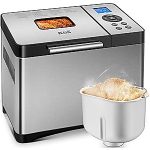 KBS Automatic 19 in 1 Bread Machine, 2LB Bread Maker with Fully Stainless, Dough Maker, 3 Crust Colors & 3 Loaf Sizes, 15H Timer and 1H Keep Warm Setting, Recipes and Oven Mitt…