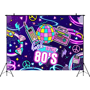 Aperturee 7x5ft Back to The 80s Party Backdrop Disco Theme Retro Style Photo 80's Birthday Music Disco Ball Mobile Phone Radio Photography Background 1980's Neon Eighties Photobooth Props