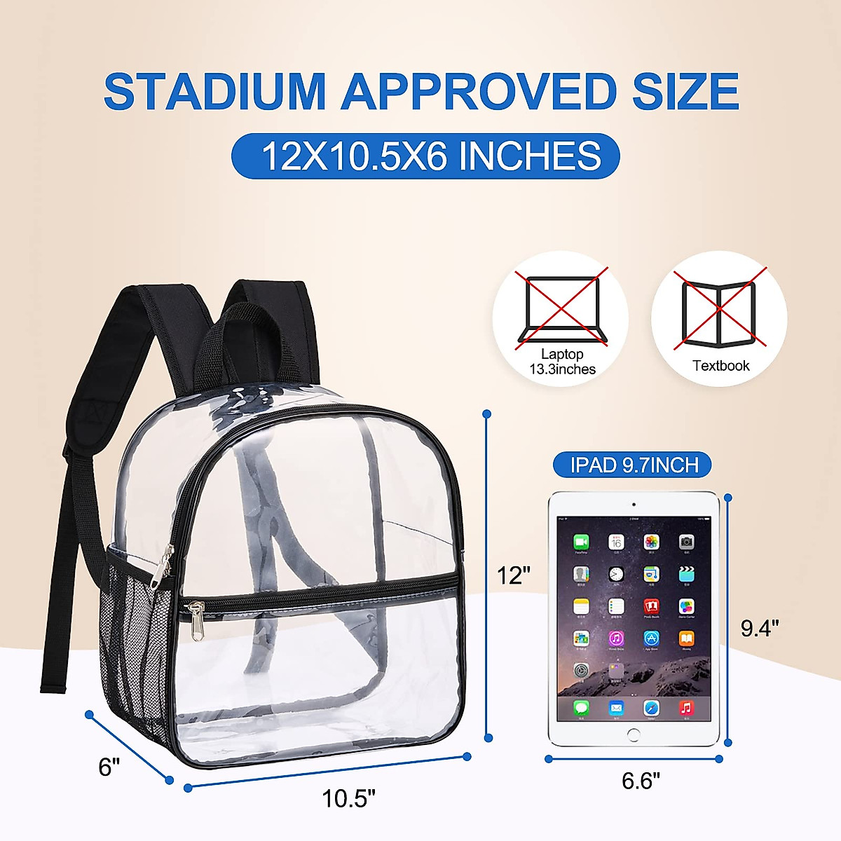 USPECLARE Clear Small Backpack Stadium Approved, Water proof Transparent Backpack for Work & Sport Event… (black)…