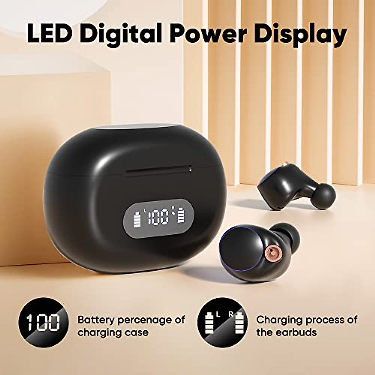 Wireless Earbuds, Bluetooth 5.3 in-Ear Earphones with LED Power Display Charging Case, Stereo Sound Noise Cancelling Earbuds with Mic, Bluetooth Headphones for Android iOS Phone Sports Working